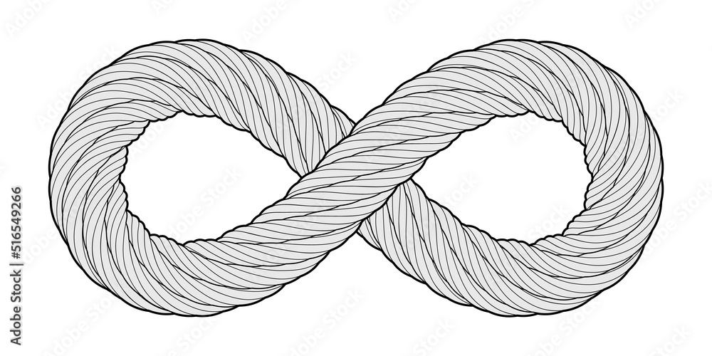 Infinity sign made of wire rope, hawser, cable. Symbol of energy and ...