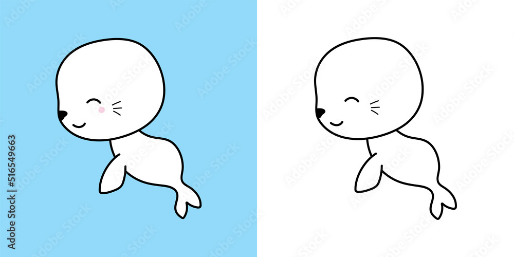 Fur Seal Clipart Multicolored and Black and White. Beautiful Clip Art ...