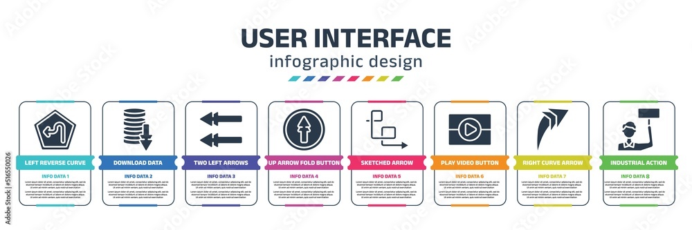 user interface infographic design template with left reverse curve, download data, two left ...