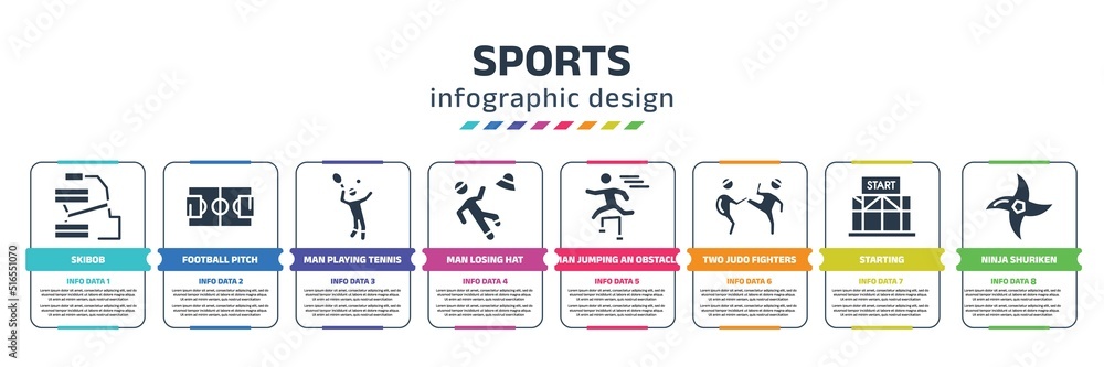 sports infographic design template with skibob, football pitch, man ...