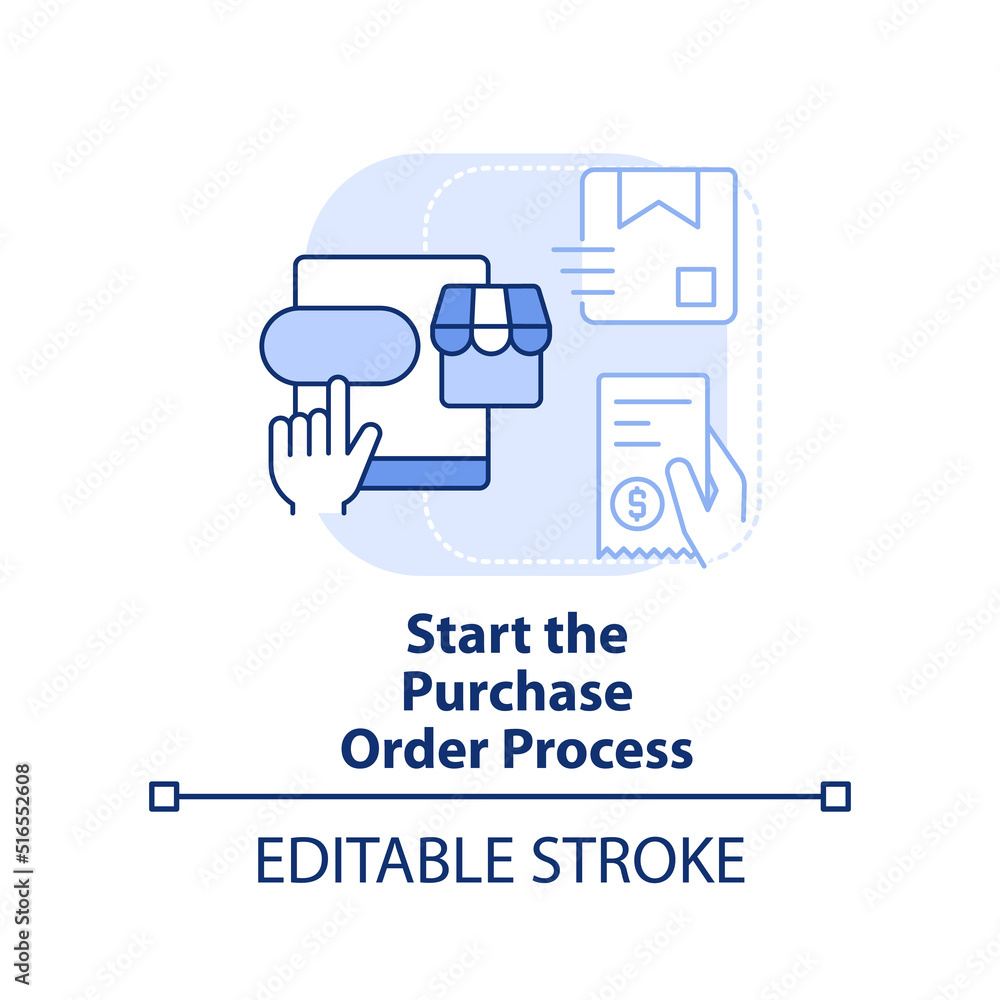 Start purchase order process light blue concept icon. Step for ...