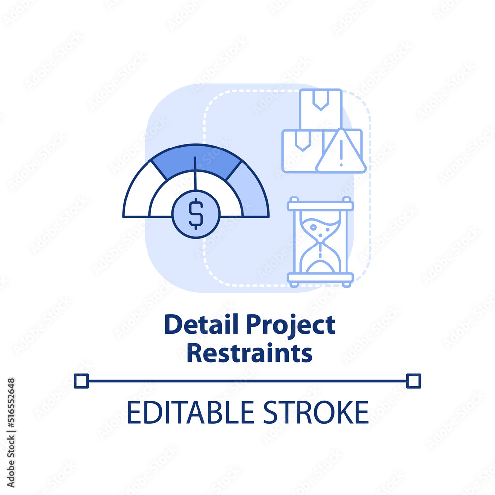 Detail project restraints light blue concept icon. Step in purchasing ...