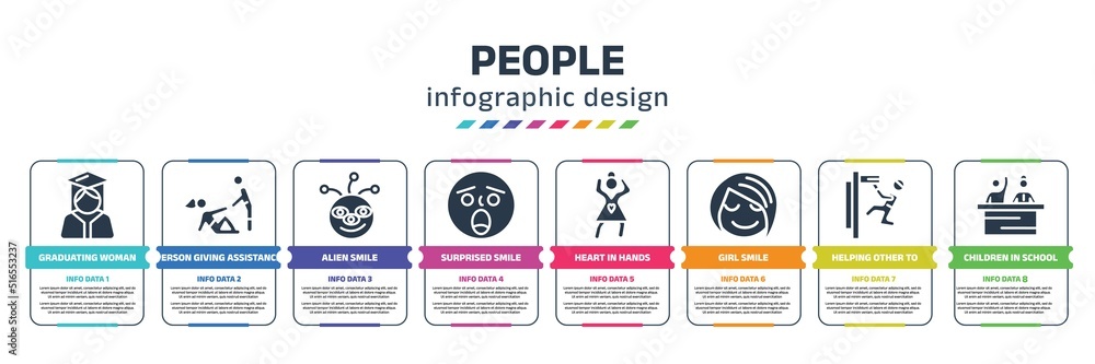 people infographic design template with graduating woman, person giving ...