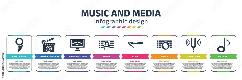 music and media infographic design template with breath mark ...