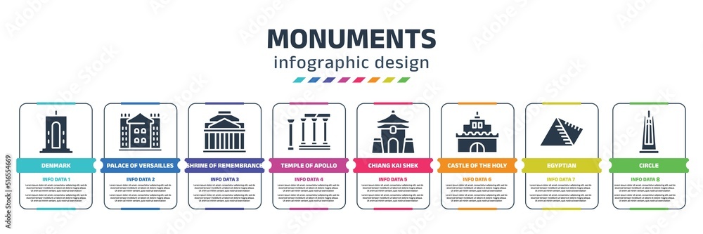 monuments infographic design template with denmark, palace of ...