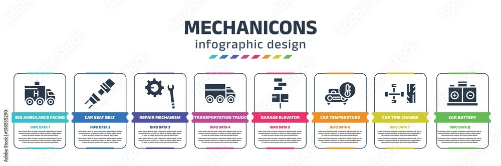 mechanicons infographic design template with big ambulance facing left ...