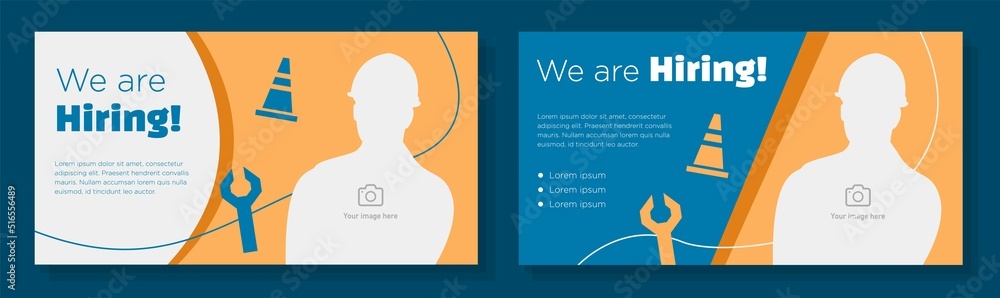 Construction worker employee online banner template set, we are hiring ...
