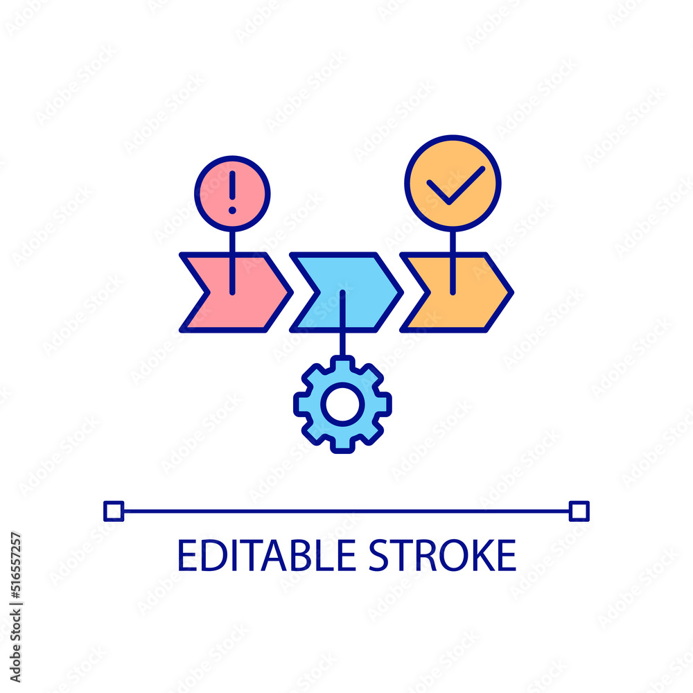 Process stages RGB color icon. Timeline. Development and operation ...