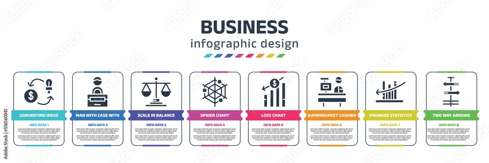business infographic design template with converting ideas in money ...