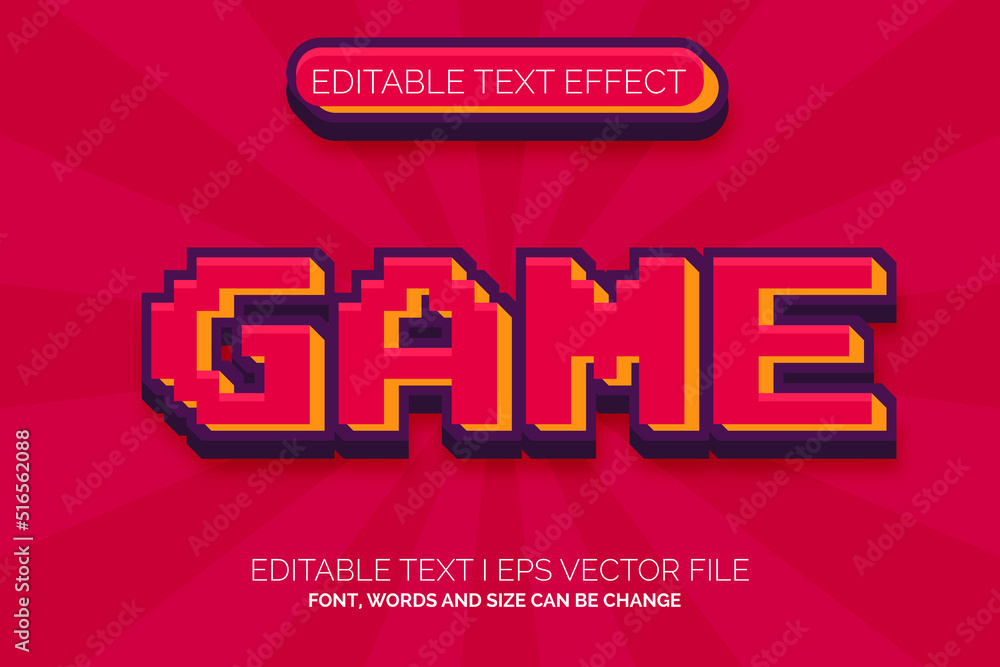 pixel text effect, editable retro game text style Stock Vector | Adobe ...