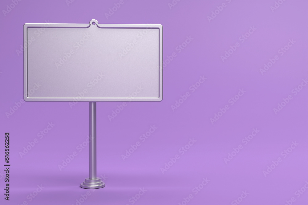 Blank white metal board street stand mockup on purple background ...