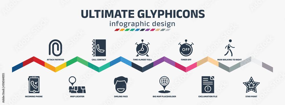 ultimate glyphicons infographic design template with attach rotated ...