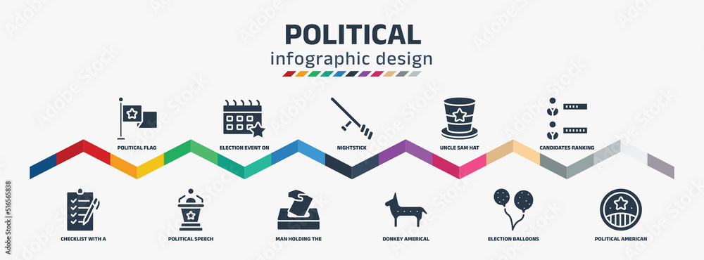 political infographic design template with political flag, checklist ...