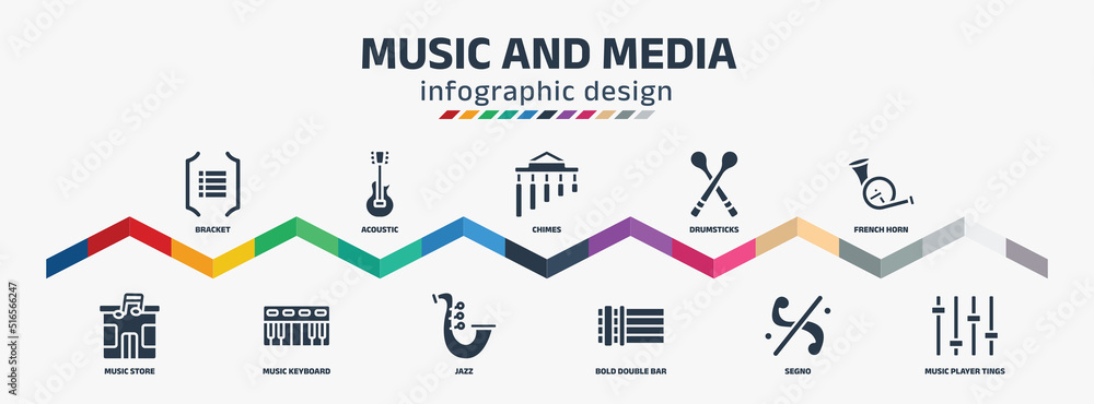 music and media infographic design template with bracket, music store ...