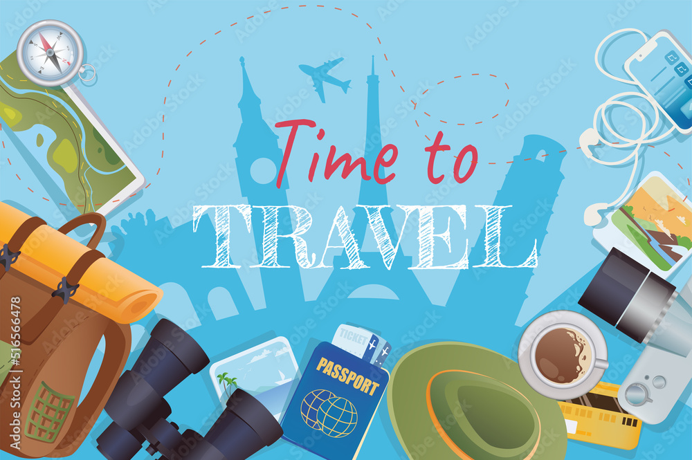 Time to travel background in cartoon design in top view. Wallpaper with ...