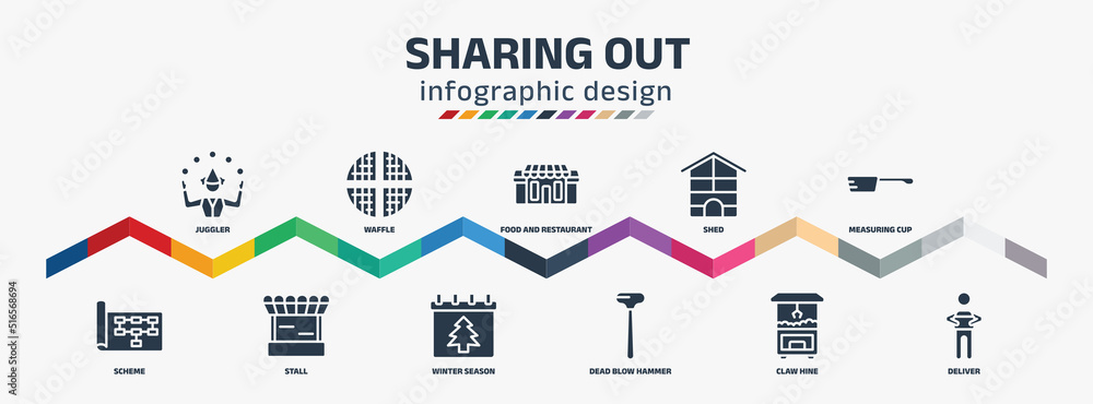 sharing out infographic design template with juggler, scheme, waffle ...