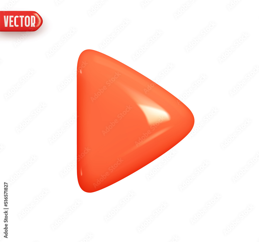 Red sign play button. Realistic 3d design element In plastic cartoon ...