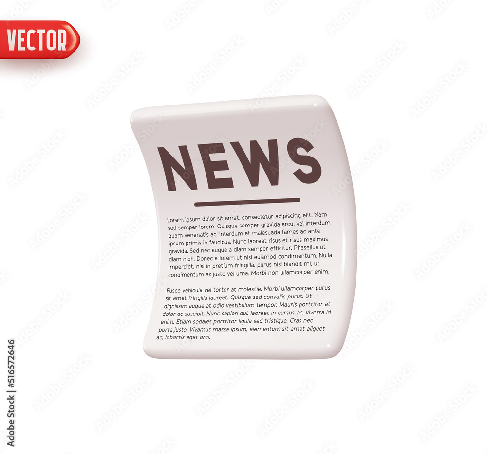 Paper Newspaper. News curved sheet. World press. Realistic 3d design ...