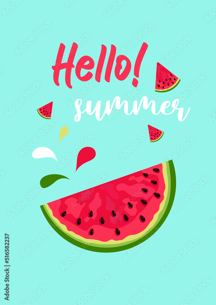 Hello summer. Watermelon Day. Leaflet, poster, banner, postcard ...
