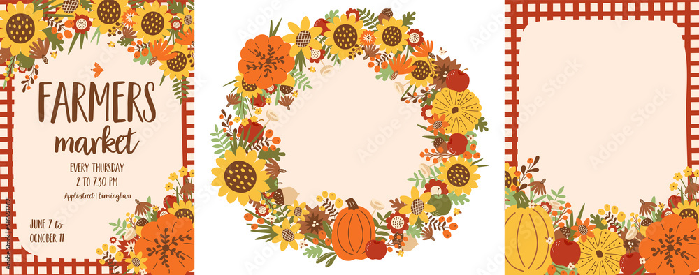 Harvest Festival poster set. Autumn fest banner collection. Farm market ...