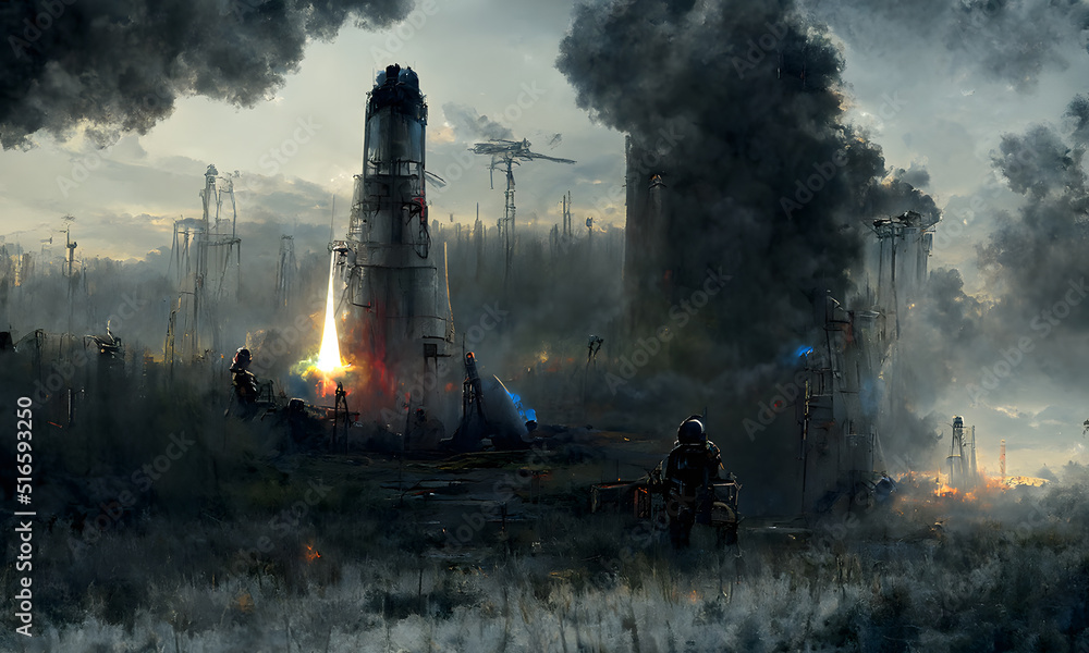 Artistic painting conception of the war in Ukraine, Russian soldiers on ...