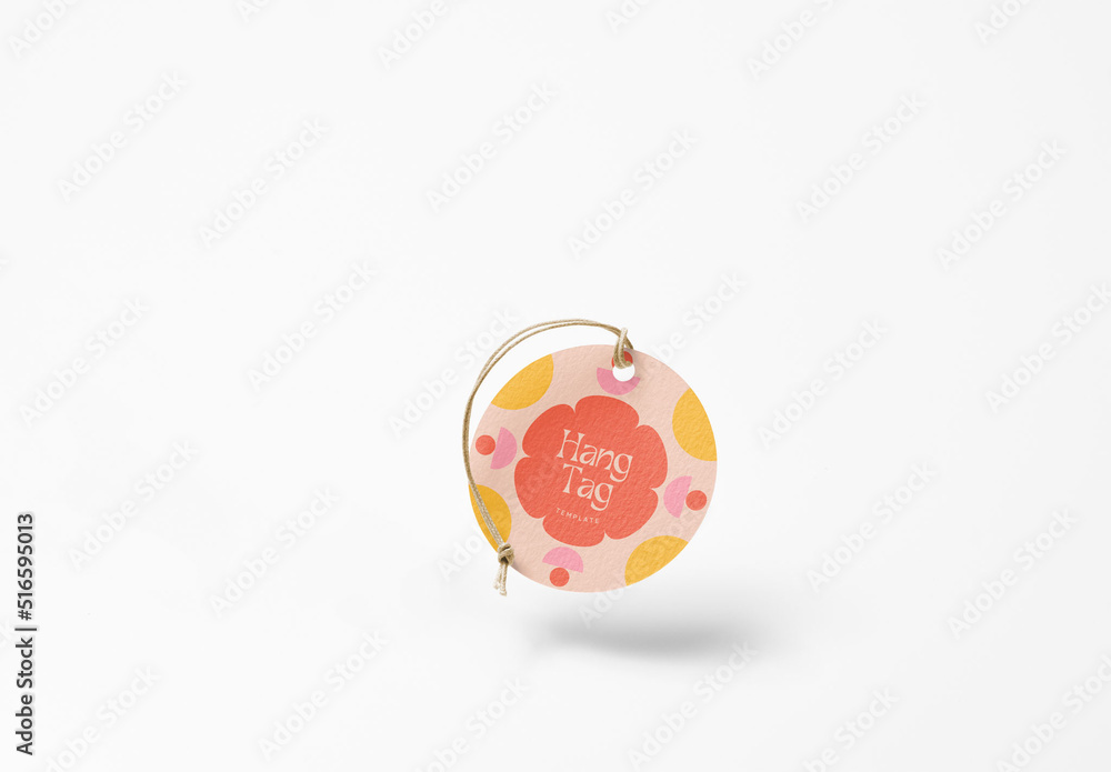Circular Hang Tag Mockup Floating Stock Template | Adobe Stock