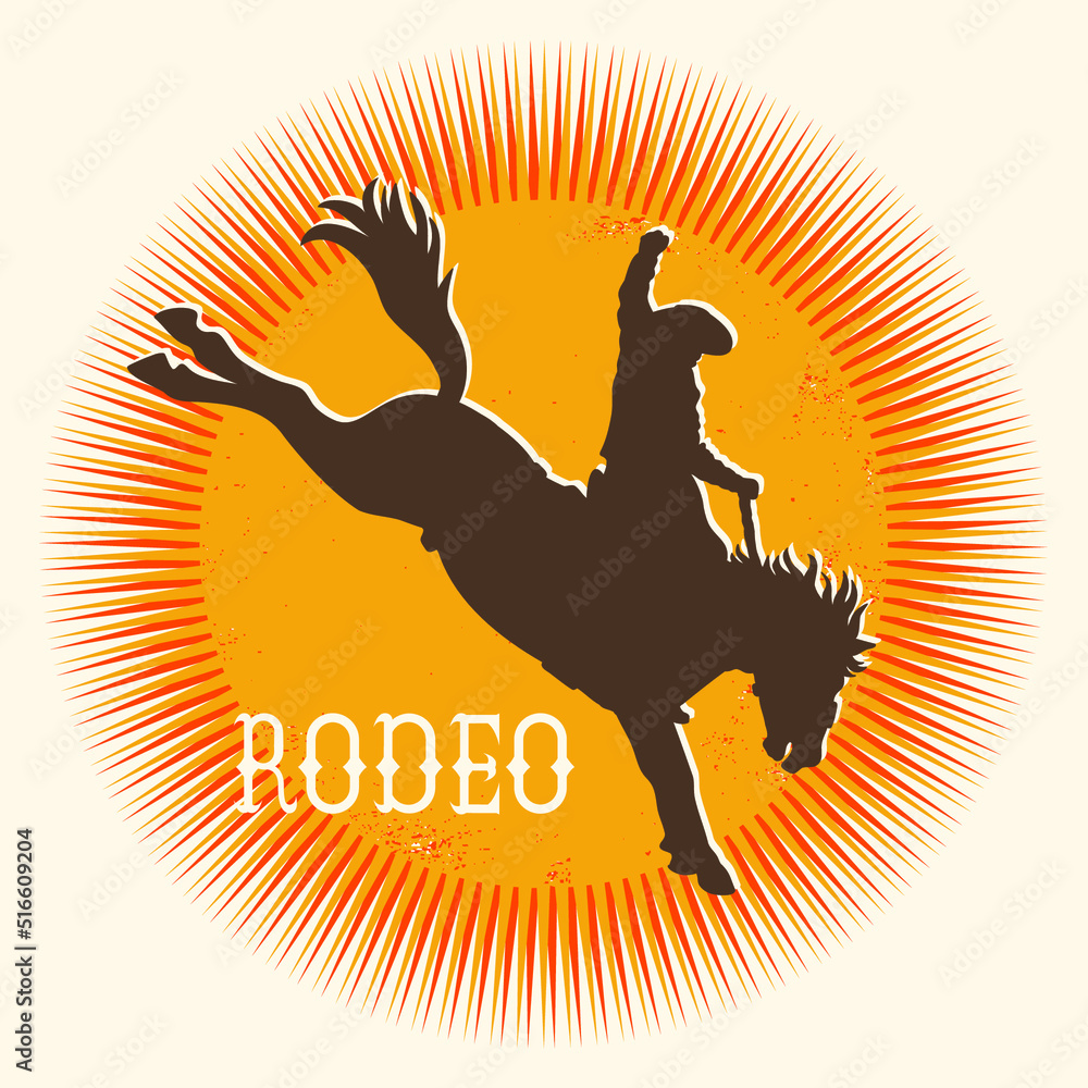 Cowboy Rodeo wild horse vector round symbol. Silhouette of Cowboy ...