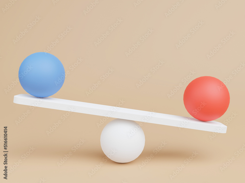 3D see saw balance isolated on brown background. The seesaw has a pivot point in the middle of ...