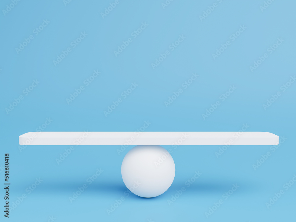 3D see saw balance isolated on blue background. The seesaw has a pivot ...