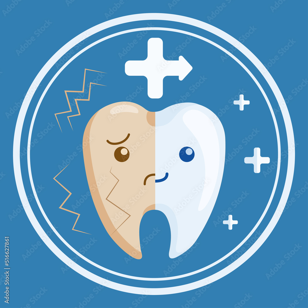 Vector icon of white and healthy tooth, cure icon, dental illneas and ...