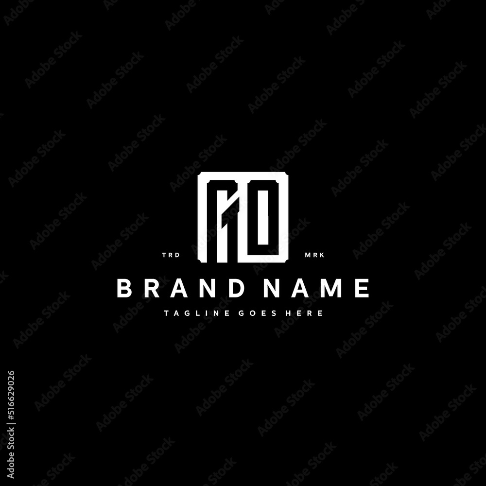 GO monogram logo design with square rectangular shape isolated on black ...
