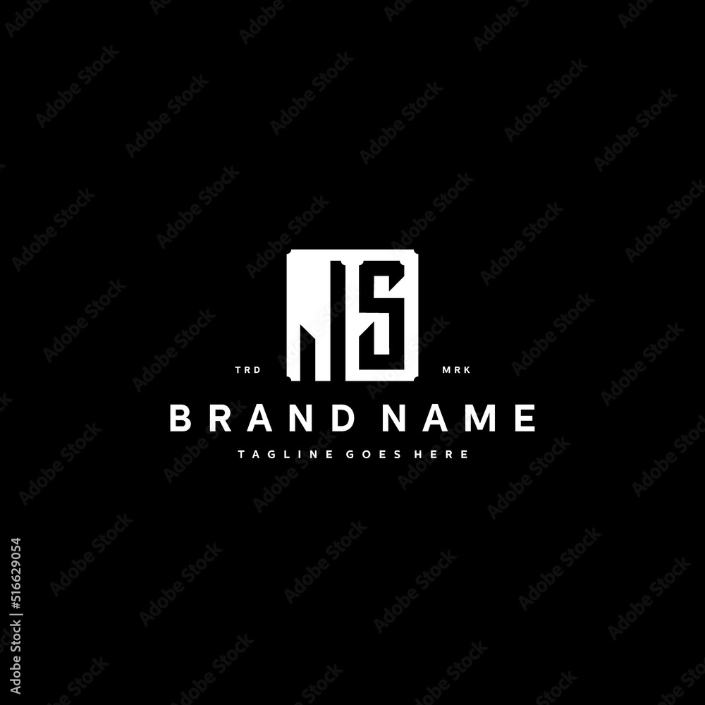 JS monogram logo design with square rectangular shape isolated on black ...