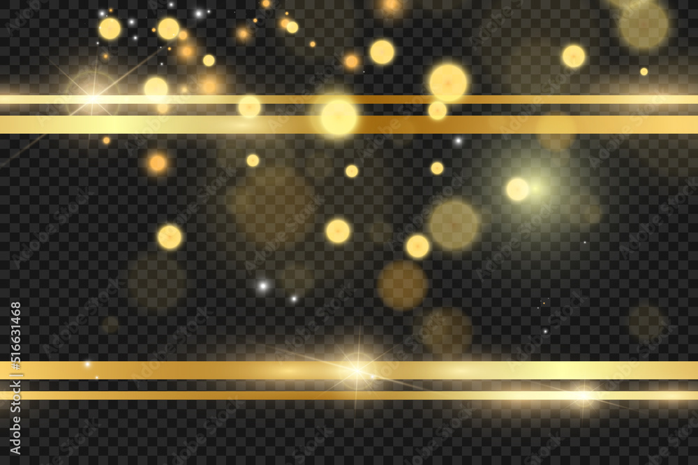 Gold glitter with shiny gold frame on a transparent black background ...