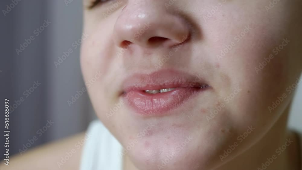 Close-up of Lips and Mouth of a Child with a Beautiful Wide Smile with ...