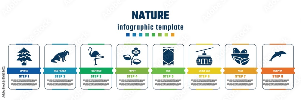 nature concept infographic design template. included spruce, red panda ...
