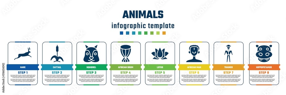 animals concept infographic design template. included hare, cattail ...
