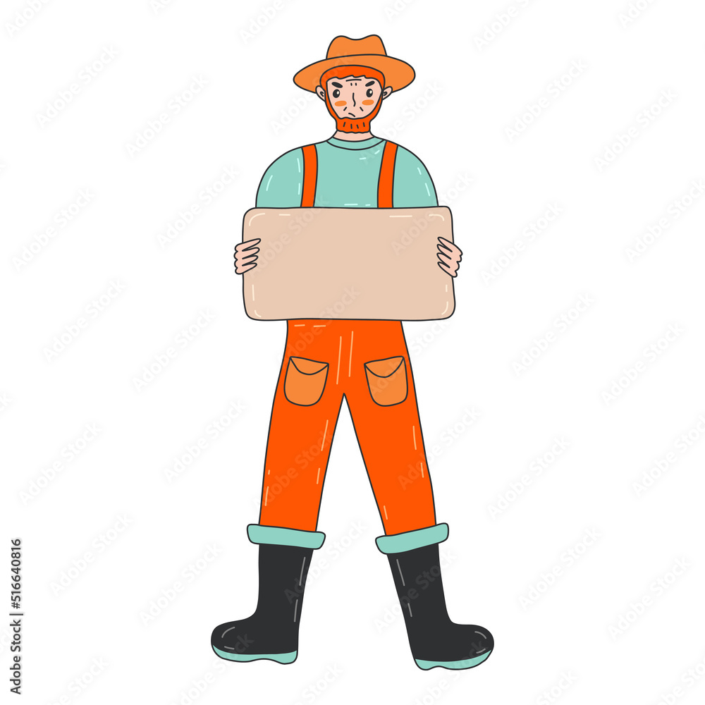 Male farmer protests with poster in hands. Fight against the ban on ...