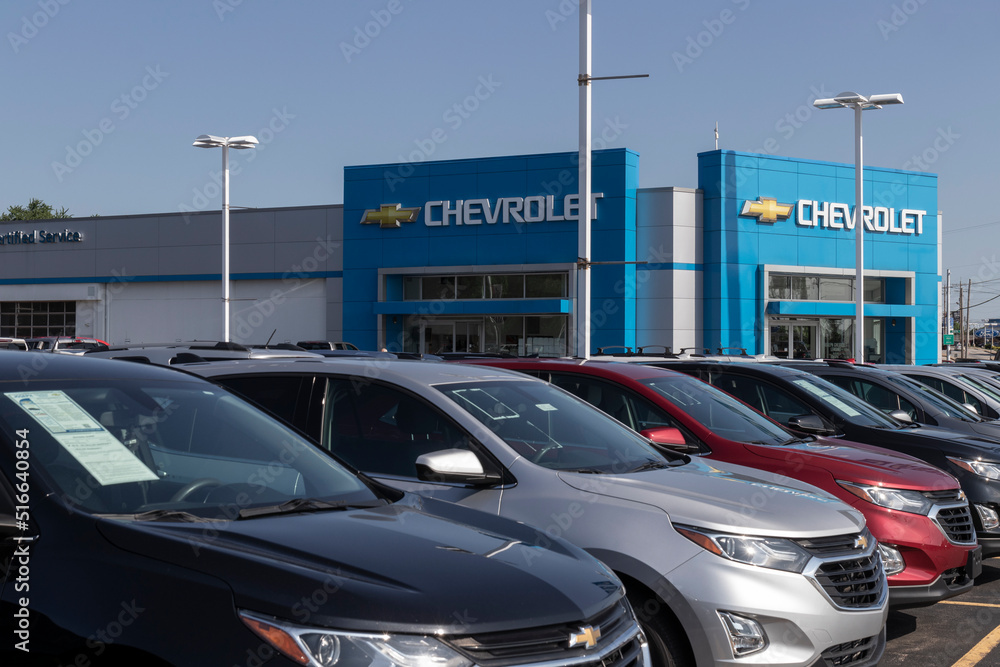 Used car display at a Chevrolet dealership. With supply issues, Chevy ...