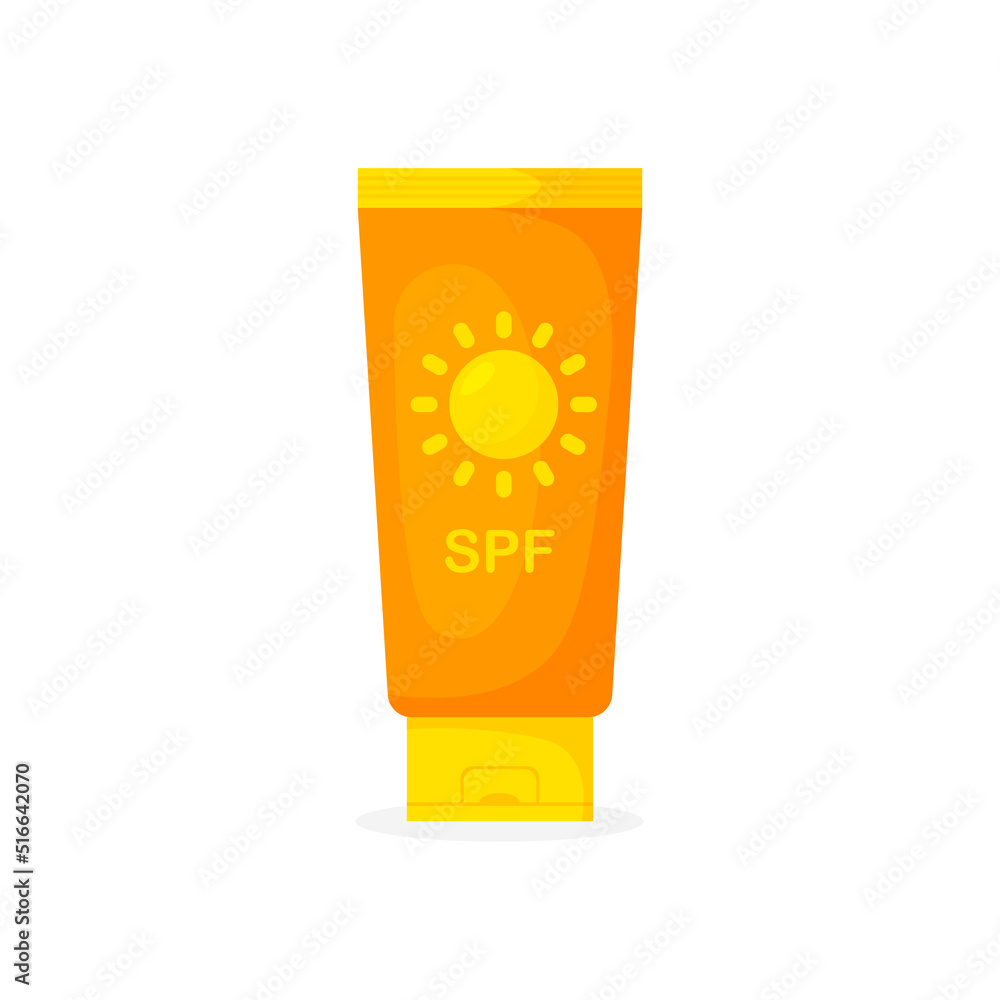 Sunscreen moisturizing cream tube in trendy flat style. SPF. Protection ...