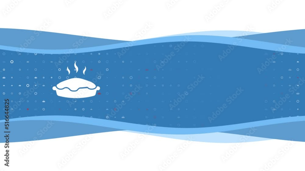 Animation of blue banner waves movement with white hot pie symbol on ...