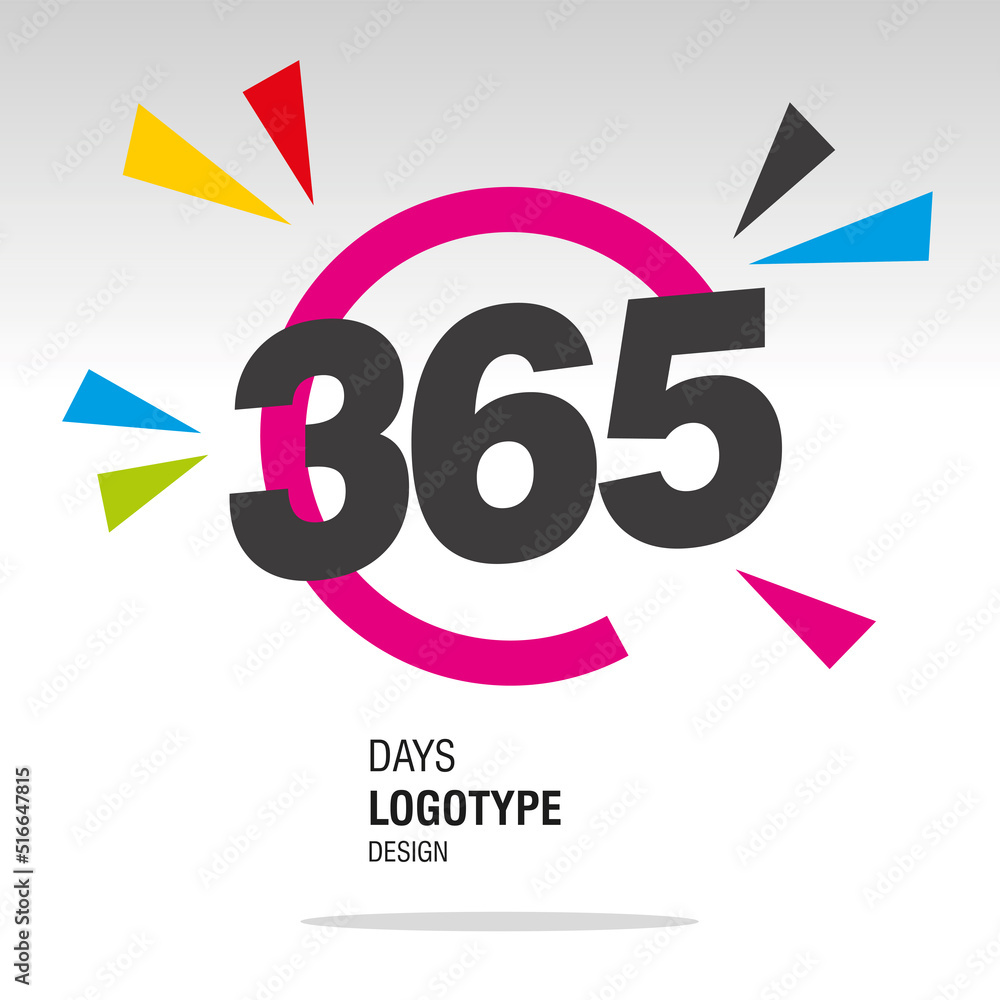 365 days logo, icon design, number in broken circle with colorful bang ...