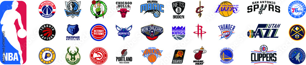 NBA basketball all logos teams set vector. Isolated NBA basket-ball ...