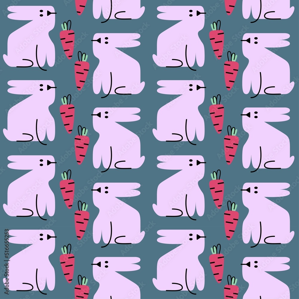 Geometric stylization of rabbit and carrot. Seamless pattern for ...