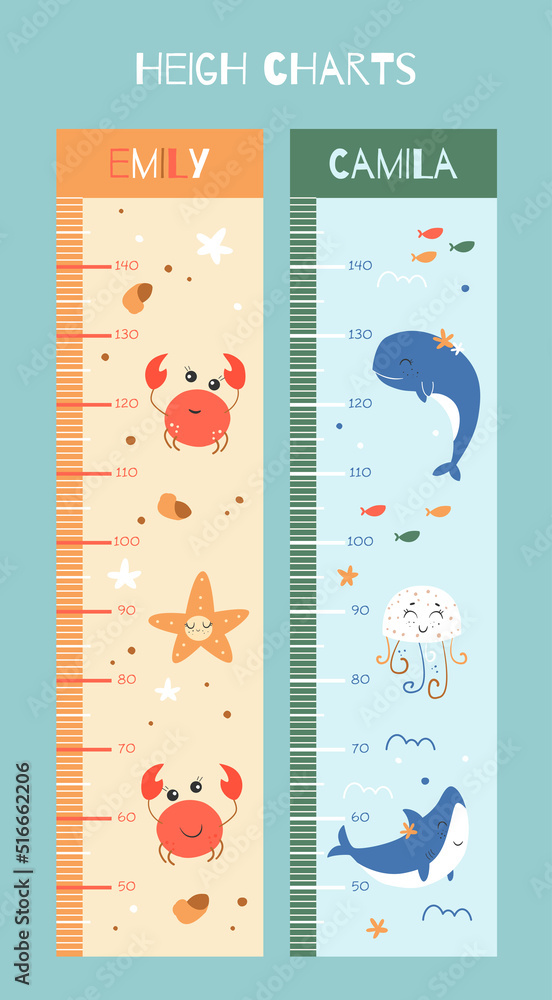 Under the sea growth chart. Kids ocean height chart printable. Stock ...