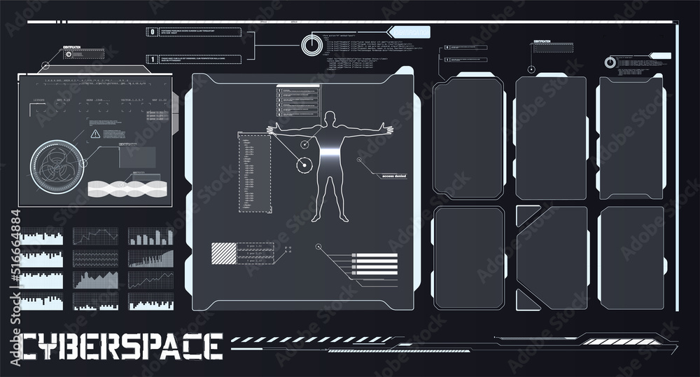 Modern medical examination HUD style. Human body scan ( Anatomy, Ecg ...