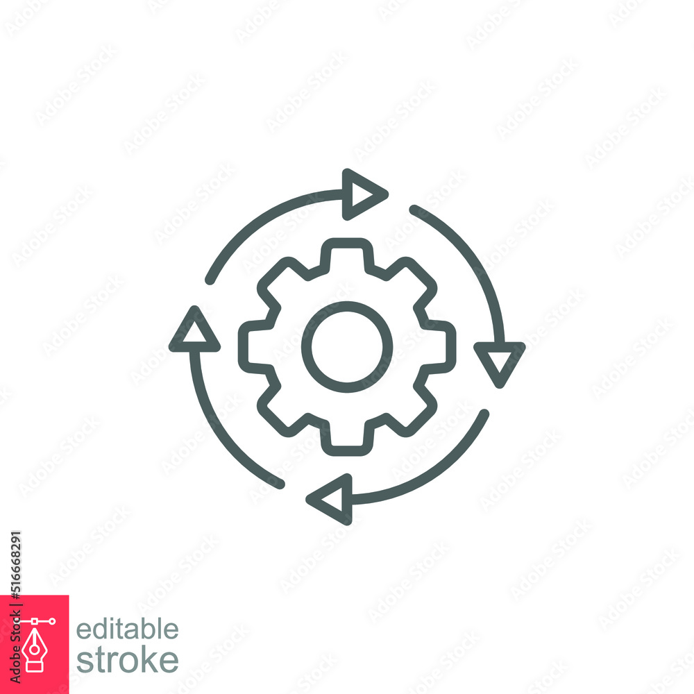 Workflow icon. Simple outline style. Operations, procedure, cog, gear ...