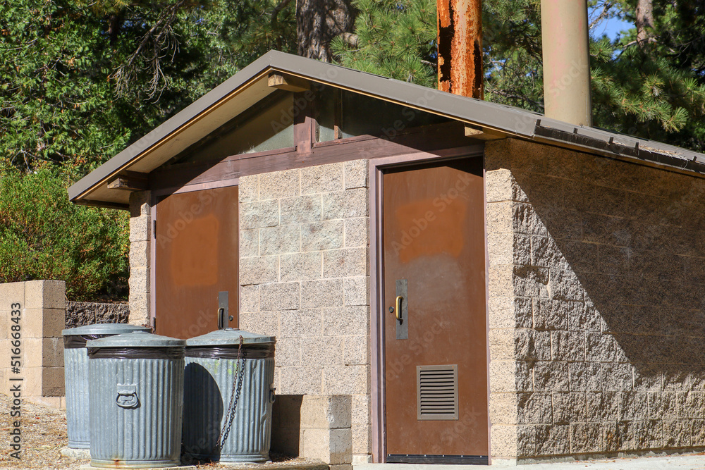 Public outdoor restrooms at lake fulmor. Stock Photo | Adobe Stock