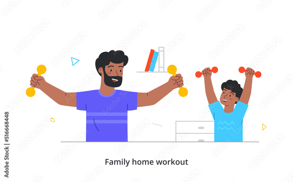 Family home activities concept. Happy father and child play sports ...