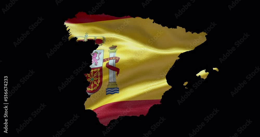 Spain outline with waving national flag. Alpha channel background ...
