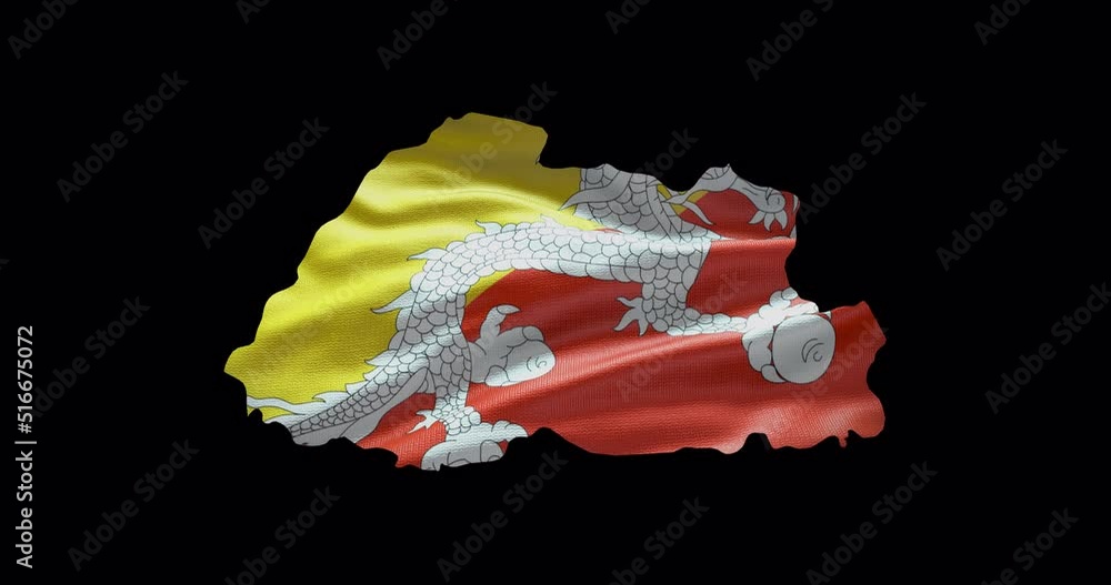 Bhutan outline with waving national flag. Alpha channel background ...